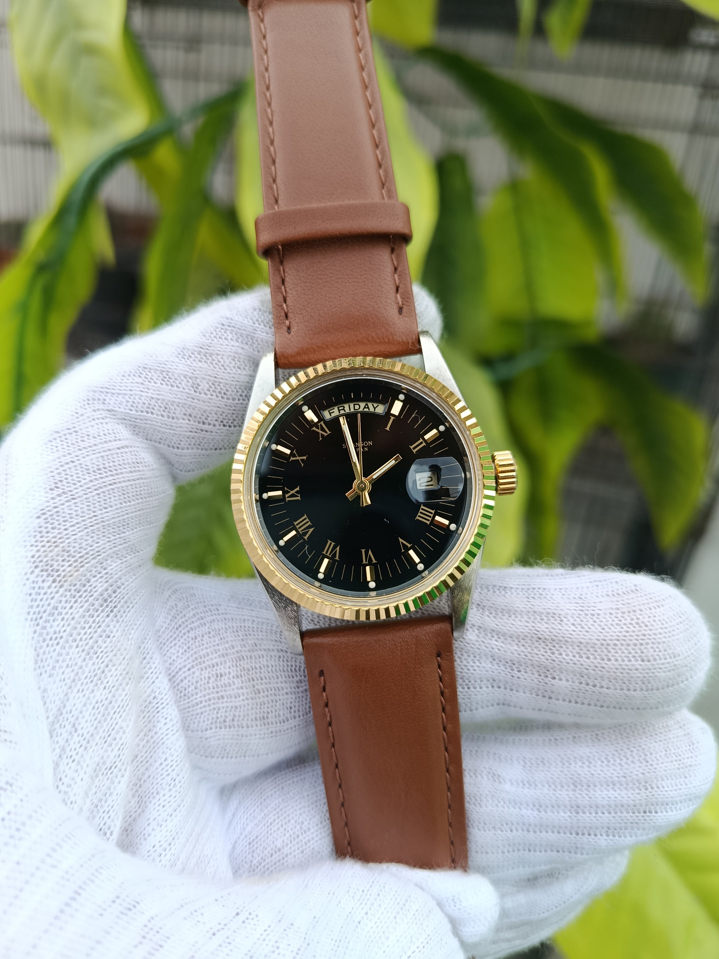 Men’s Watch – Black Dial with Brown Strap & Roman Numerals – ZWC & Co.